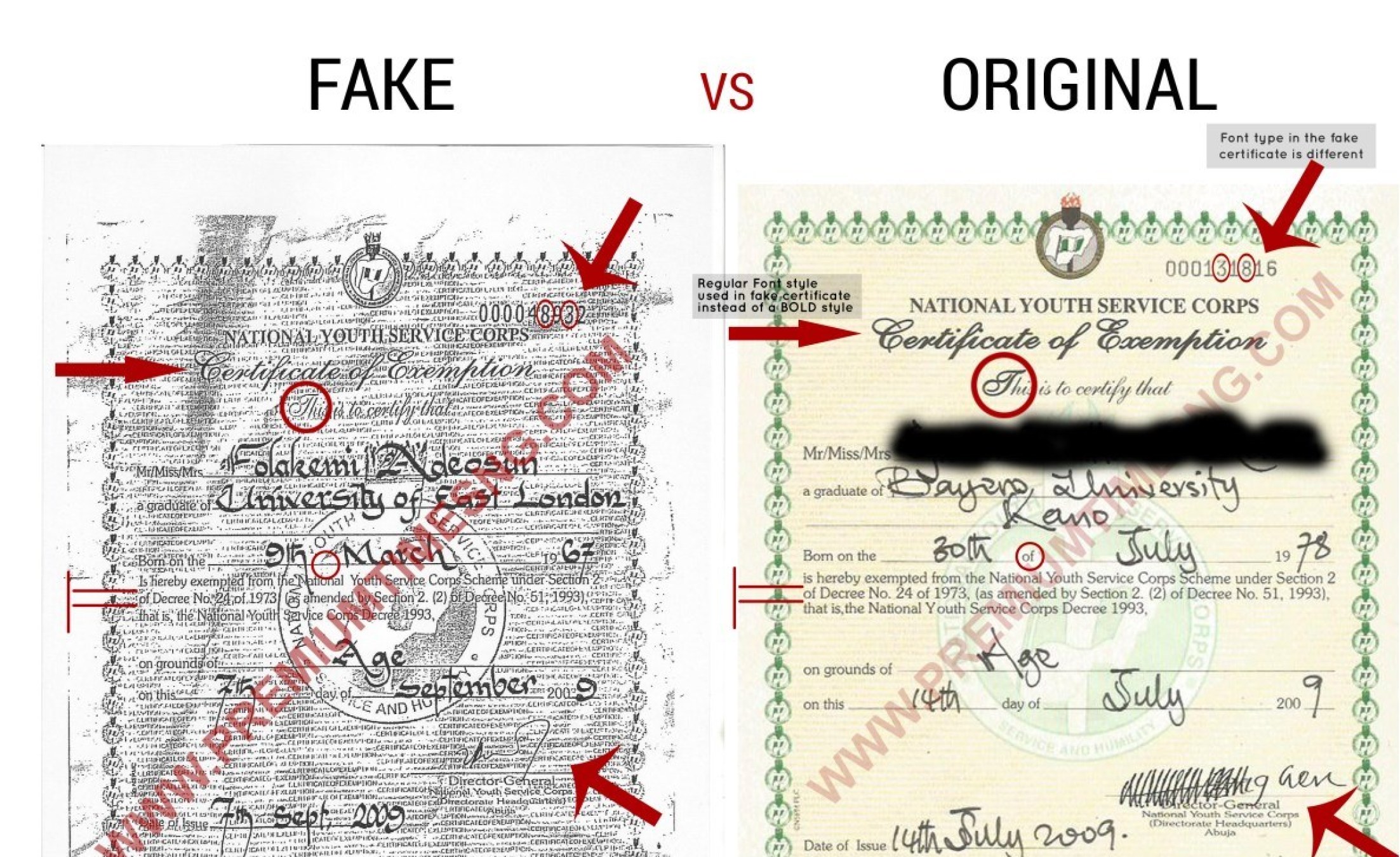 Nigeria Compare Contrast Original And Fake NYSC Exemption nigeria-compare-contrast-original-and-fake-nysc-exemption